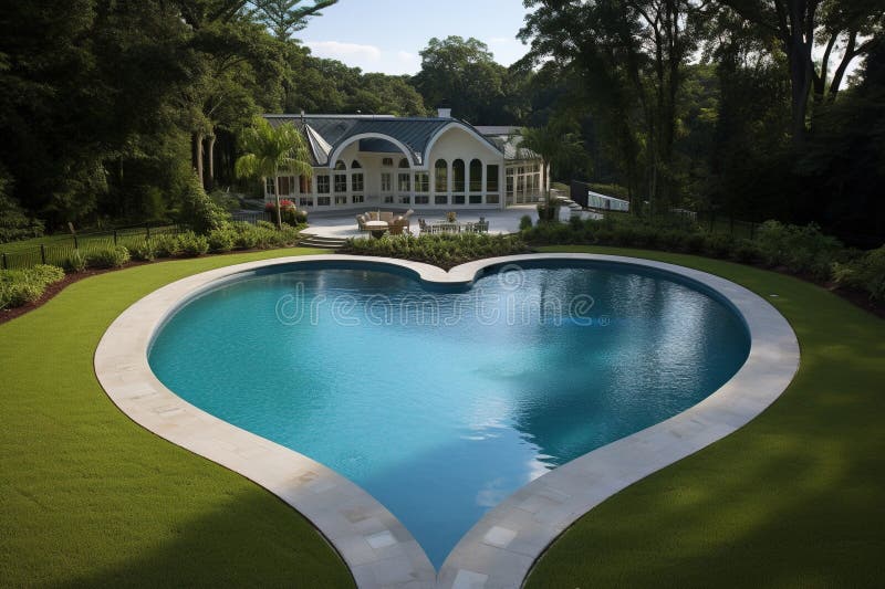 Heart Shaped Home Swimming Pool in Large Backyard Stock Illustration ...