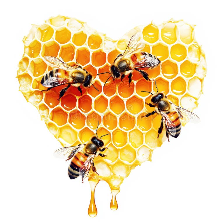 Heart Shaped Honey Comb with Bee Isolated Stock Illustration ...