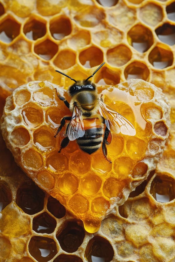 Heart Shaped Honeycomb with Bees. Selective Focus Stock Photo - Image ...