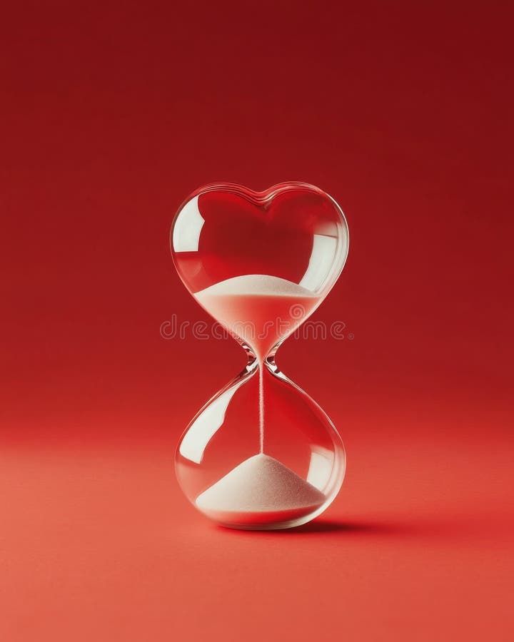 Clear Heart-shaped Hourglass Filled with Sand Against a Red Gradient ...