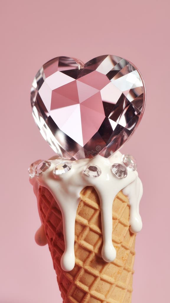 Heart Shaped Ice Cream Cone with a Drizzle of White Icing Stock ...