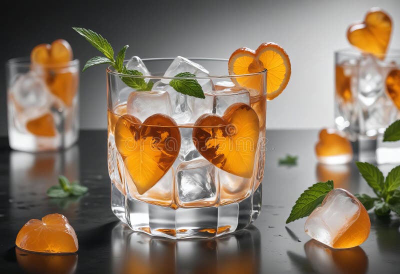 Heart Shaped Ice Cubes Dropping into Cocktail Glass Stock Illustration ...