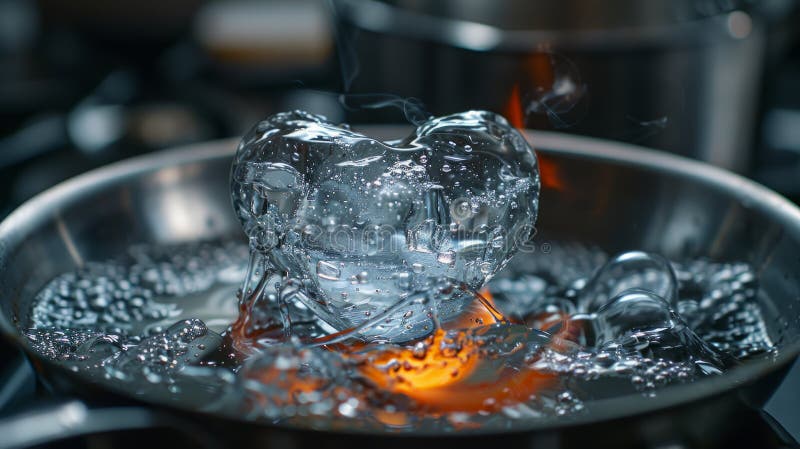 A Heart-shaped Ice Melting on a Pan Over Fire. Stock Photo - Image of ...