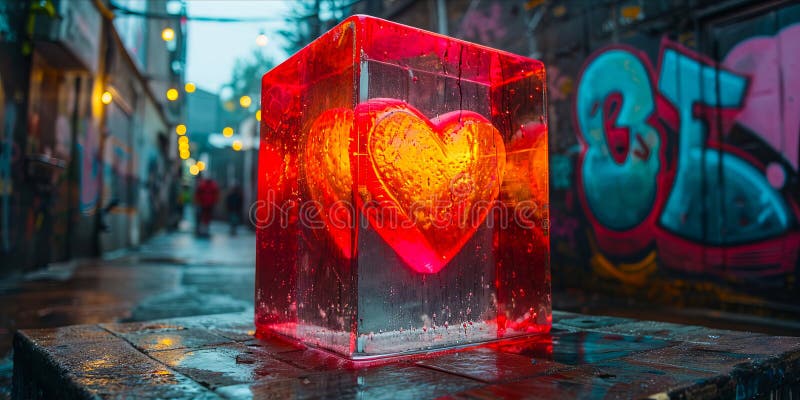 A Heart Shaped Ice Sculpture in a City Stock Photo - Image of outdoor ...