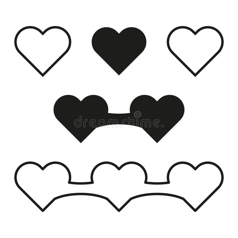 Heart Shaped Icon Set. Connected Heart Symbols. Simple Vector Forms ...