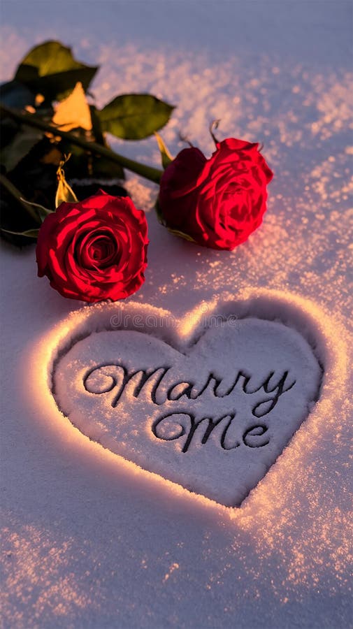 A Heart-shaped Imprint in the Snow, within Which the Text "Marry Me" is ...