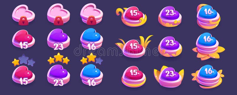 Heart Shaped Indicators To Select Game Level. Stock Vector ...