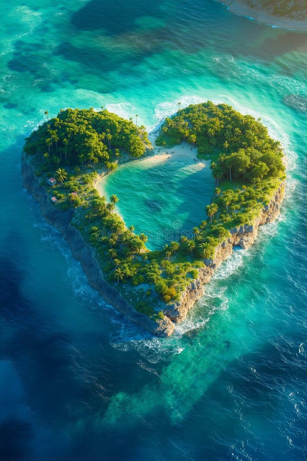 A Heart Shaped Island in the Middle of the Ocean Stock Image - Image of ...