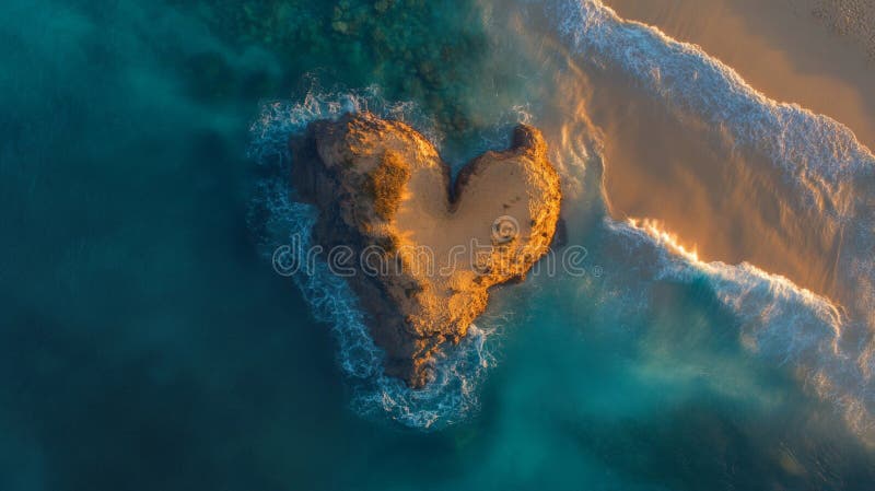 Heart Shaped Island Ocean Aerial View Stock Illustration - Illustration ...