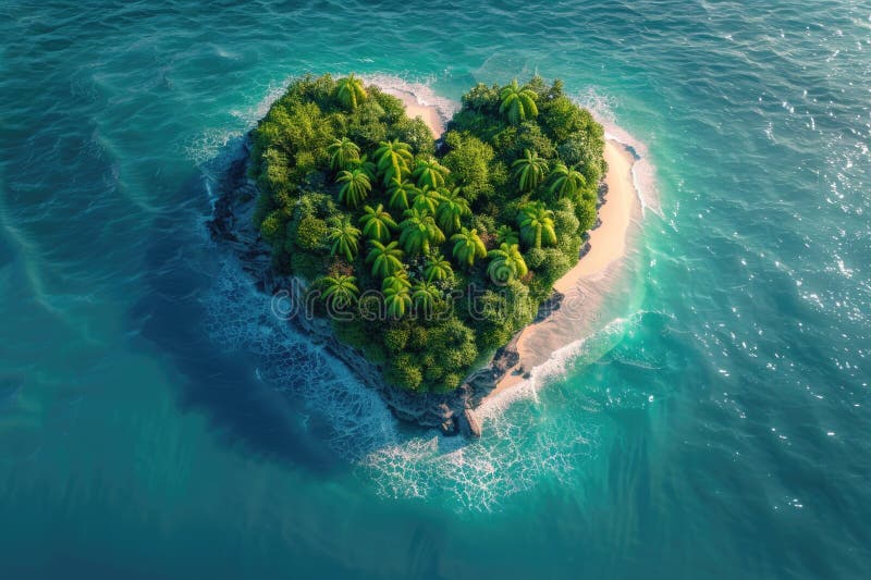 Heart-shaped Island in Ocean Stock Photo - Image of honeymoon, vacation: 375264406