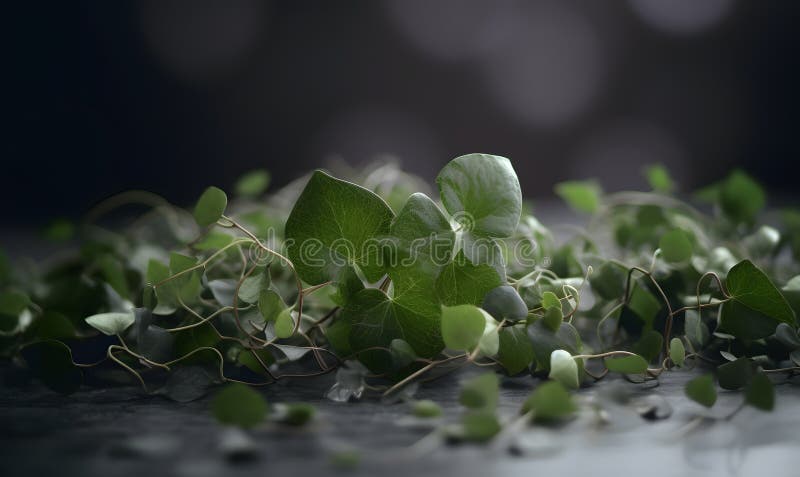 Heart-shaped Ivy Leaves with Delicate Vines on Dark Background Stock ...