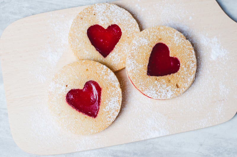 Heart Shaped Jam Filled Cookies, Linzer Cookies, Romantic Love Concept ...