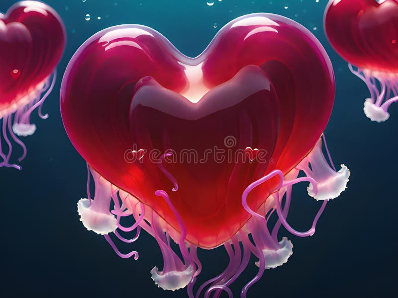 A Heart Shaped Jellyfish Floating in the Ocean Stock Illustration ...