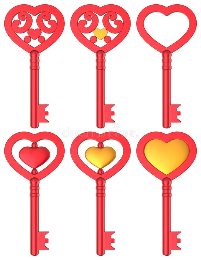 Heart Shaped Key 3D Red Set Stock Illustration - Illustration of unlock ...