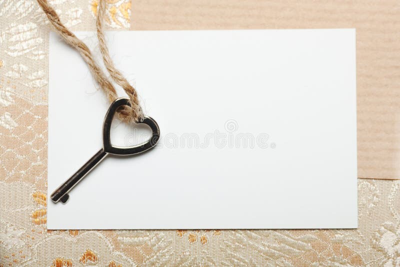 Heart Shaped Key on a White Card. Stock Image - Image of beige, rope ...