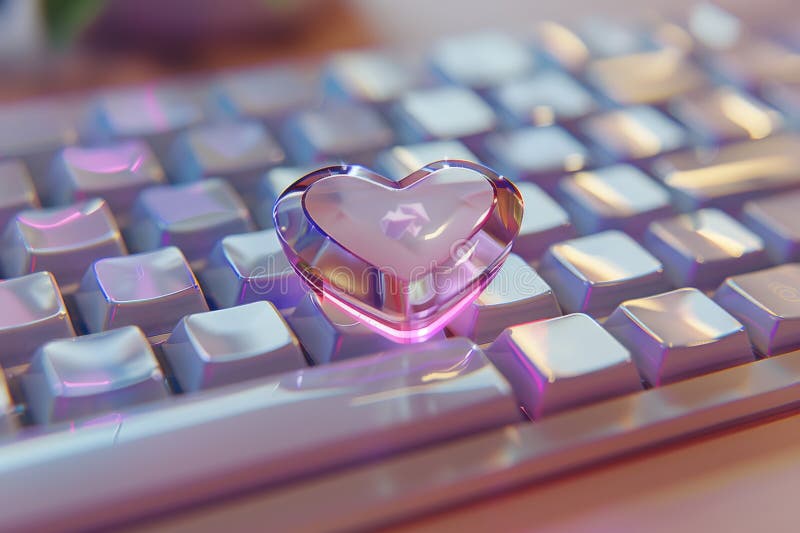 Heart Shaped Keycap with Purple Glow on a White Keyboard in Soft Light ...