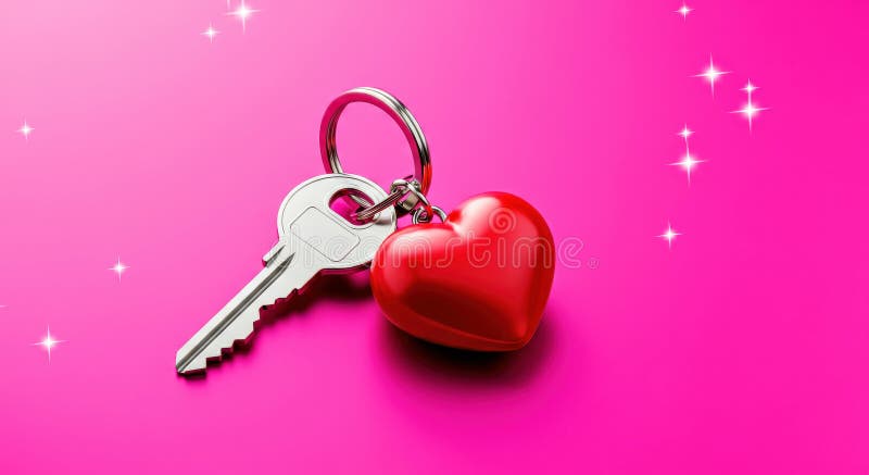 Heart-Shaped Keychain with Key on Pink Sparkling Background - Love and ...