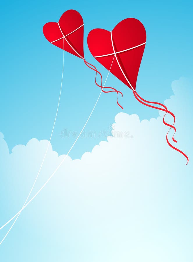 Heart-shaped Kites in the Sky Stock Vector - Illustration of light ...