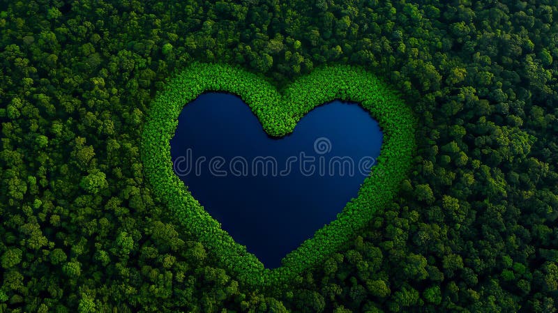 A Heart Shaped Lake Surrounded by Trees in the Middle of a Forest Stock ...