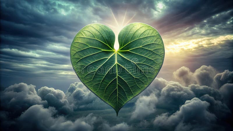 Heart-shaped Leaf Ascends through Dramatic Clouds Towards Radiant ...