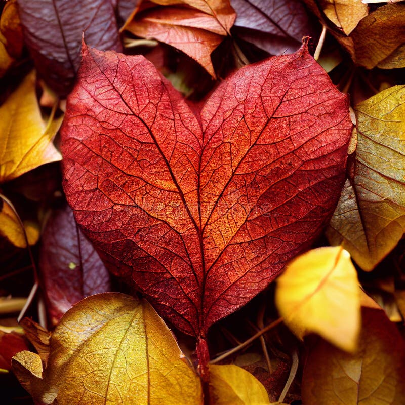 Heart Shaped Leaf in an Autumn Leaves Background. Stock Illustration ...