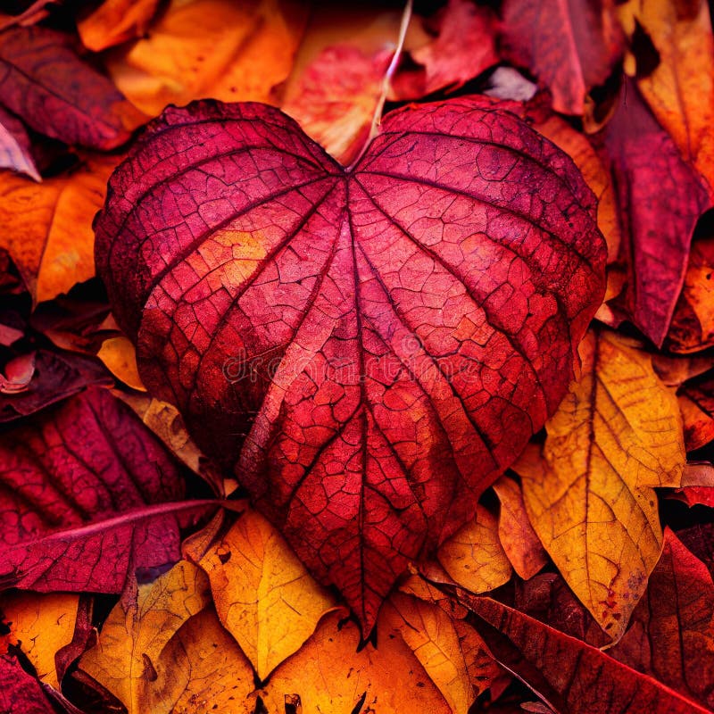 Heart Shaped Leaf in an Autumn Leaves Background. Stock Illustration ...