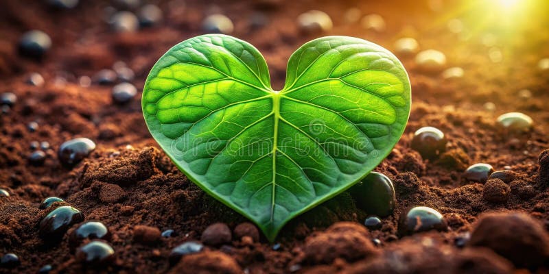 Heart-shaped Leaf Emerging from Rich Soil, Bathed in Sunlight ...