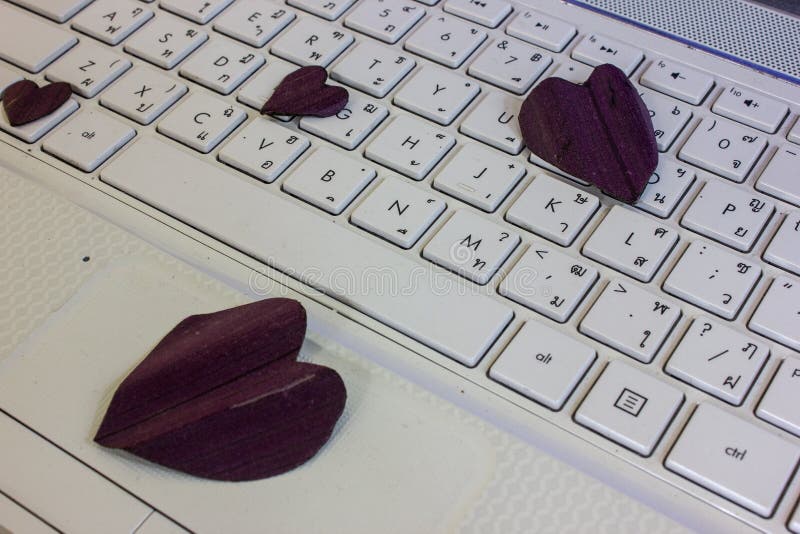 Heart-shaped Leaves on a Laptop. Stock Image - Image of enter ...
