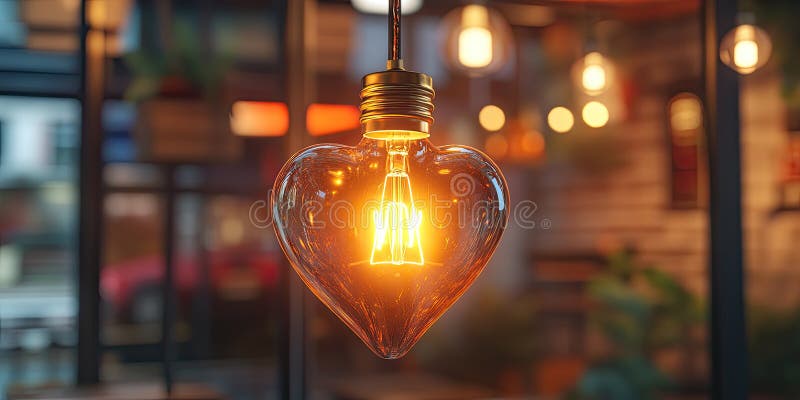 Heart-Shaped Light Bulb Glowing on a Soft Background, Warm Light Bulb ...