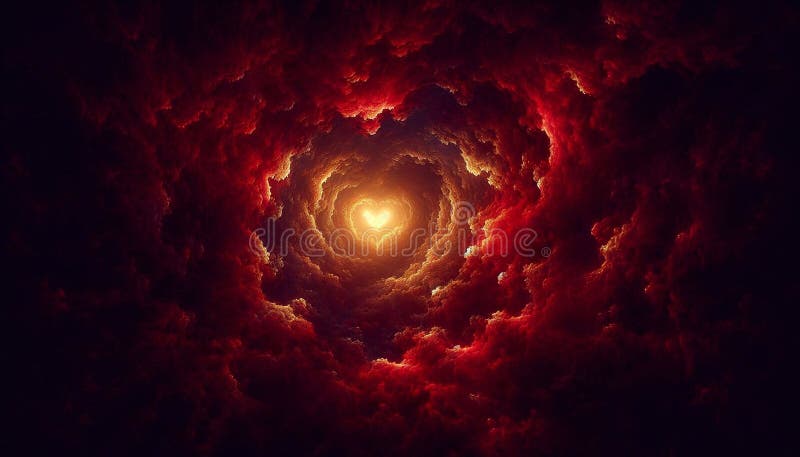A Heart-shaped Light Pierces through a Swirling Vortex of Fiery Clouds ...