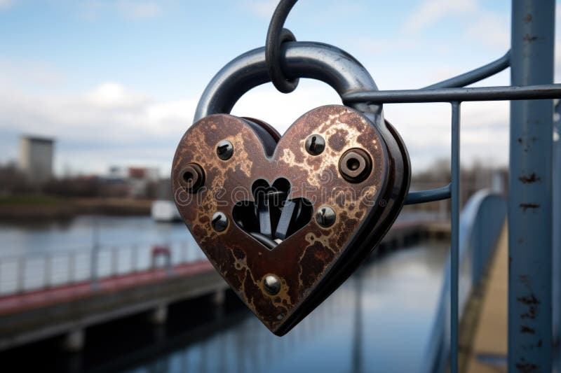 A Heart-shaped Lock Attached To a Metal Bridge Stock Photo - Image of ...