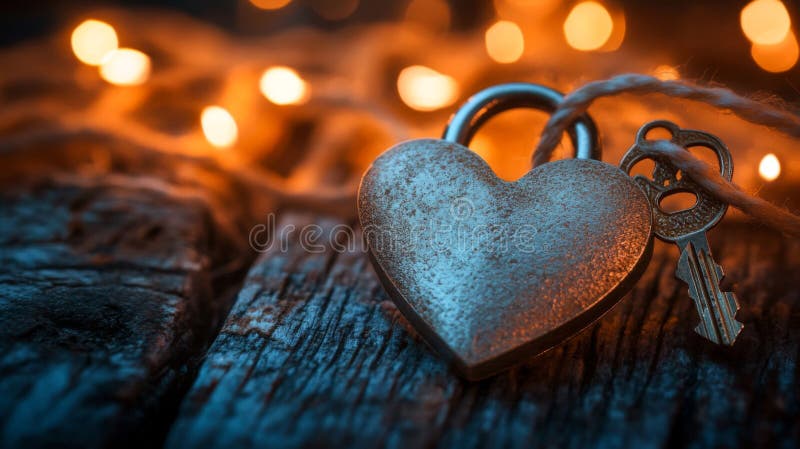 Heart Shaped Lock Key Romantic Lights Background Stock Illustration - Illustration of security ...