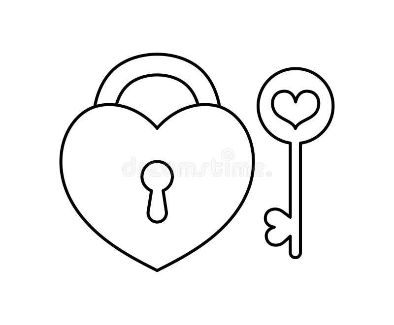Heart Shaped Lock. and Key. Vector Line. Editable Outline Stroke. Stock ...