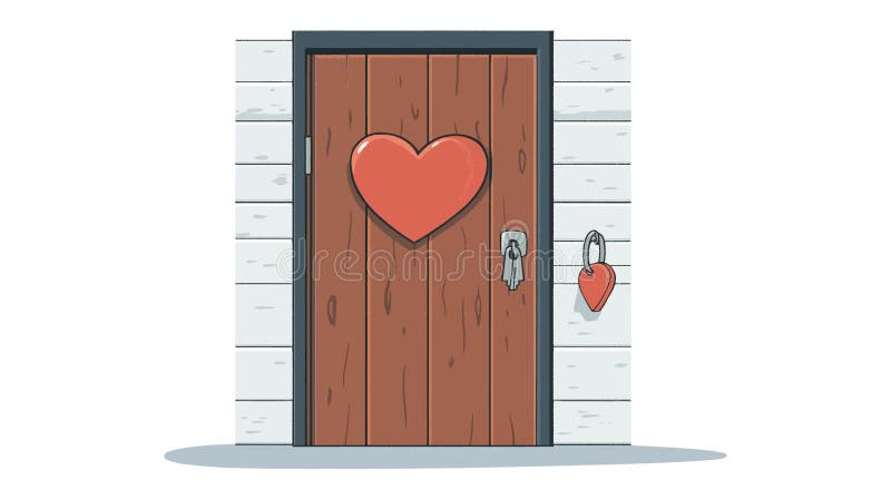 Heart-Shaped Lock on Rustic Door in Minimal Flat Vector Art Stock ...
