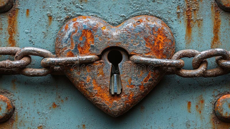 Heart Shaped Lock Sits Missing Key Tightly Wrapped in Chains on Cold ...