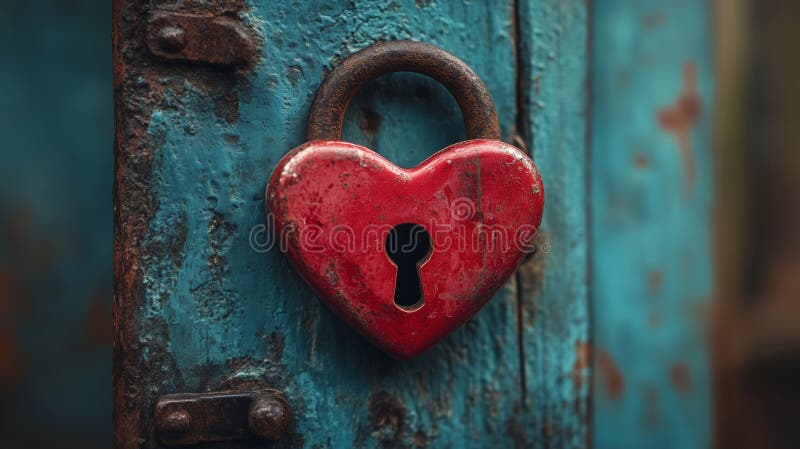 Heart Shaped Lock Symbolizes Love and Security on Vintage Door Stock ...