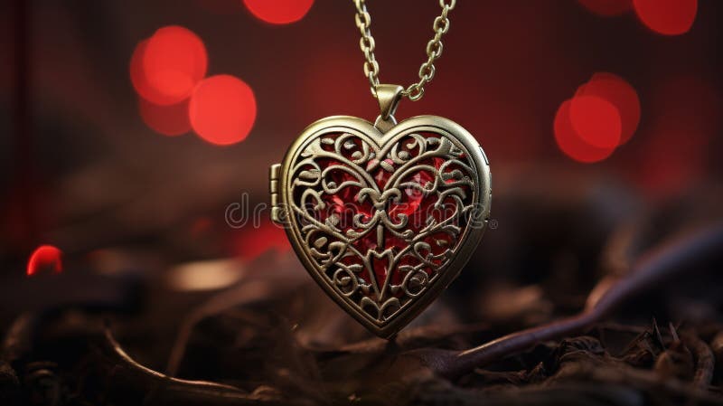A Heart Shaped Locket with Red Lights on a Tree, AI Stock Illustration ...