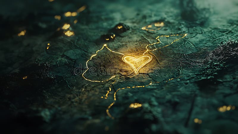 Heart-shaped Map Design Illuminated with Glowing Lines Capturing the ...