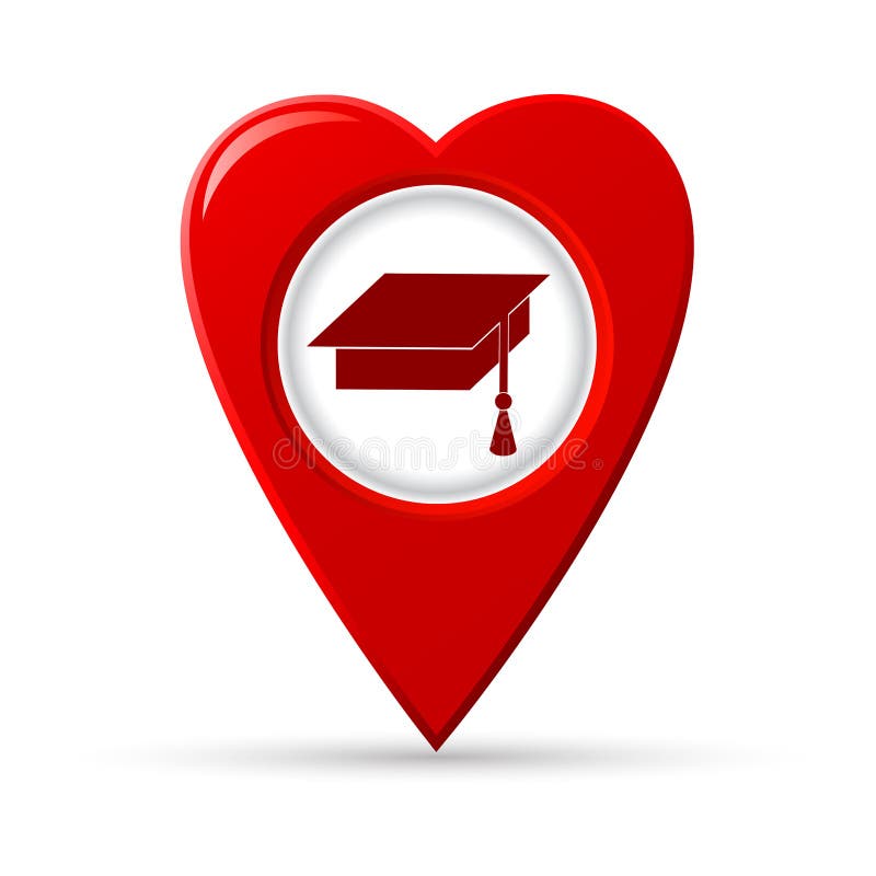 Heart Shaped Map Pointer of Education Center, School, University, Icon ...