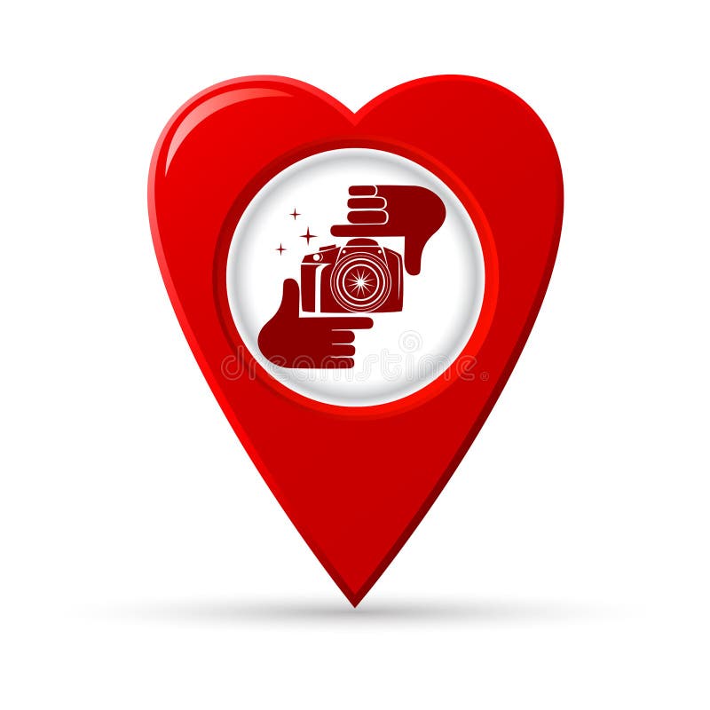 Heart Shaped Map Pointer of Photography Salon Icon. Stock Vector ...