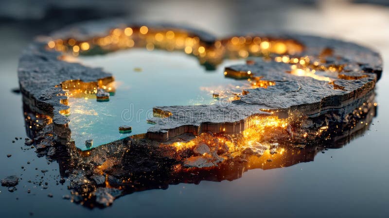 Heart-shaped Map of the World Glowing with Golden Light on a Dark ...
