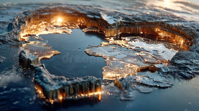 Heart-shaped Map of the World Glowing with Golden Light on a Dark ...