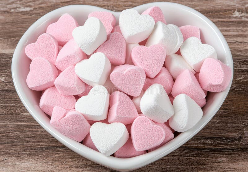 Heart-shaped Marshmallows in a Pink Dish Stock Illustration ...