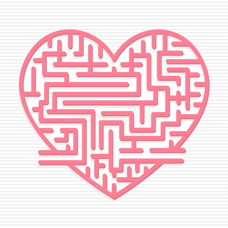 Heart-shaped Maze with an Entrance and an Exit in Pink Color on a White ...