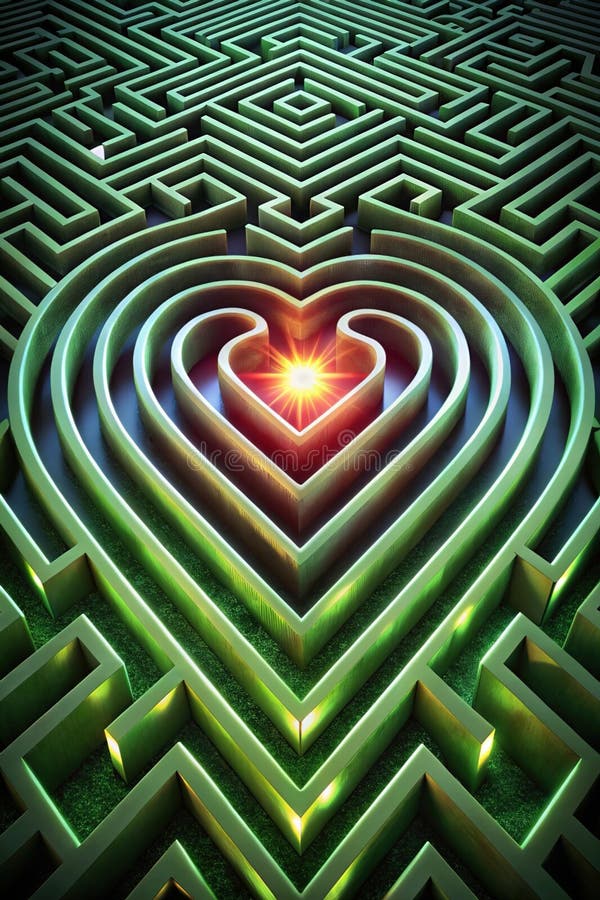 Heart-Shaped Maze with Glowing Pathways a Magical Puzzle Design Stock ...
