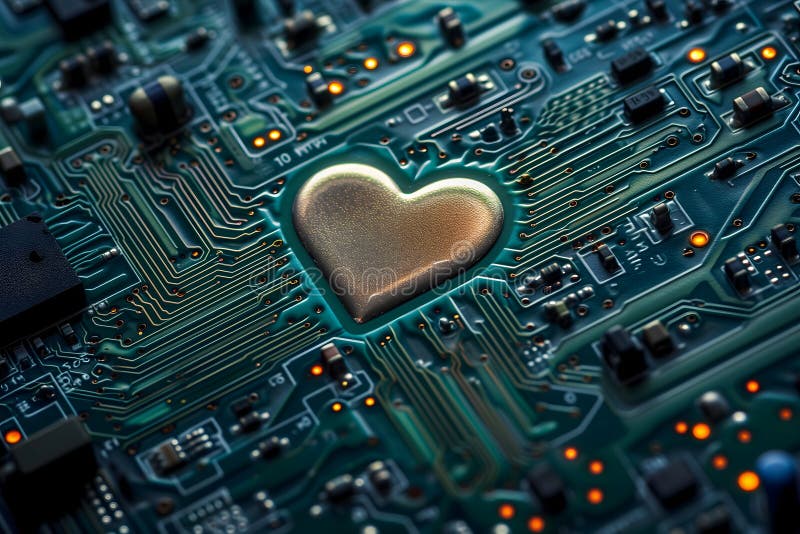 Heart-shaped Microchip on Green Circuit Board Stock Image - Image of ...