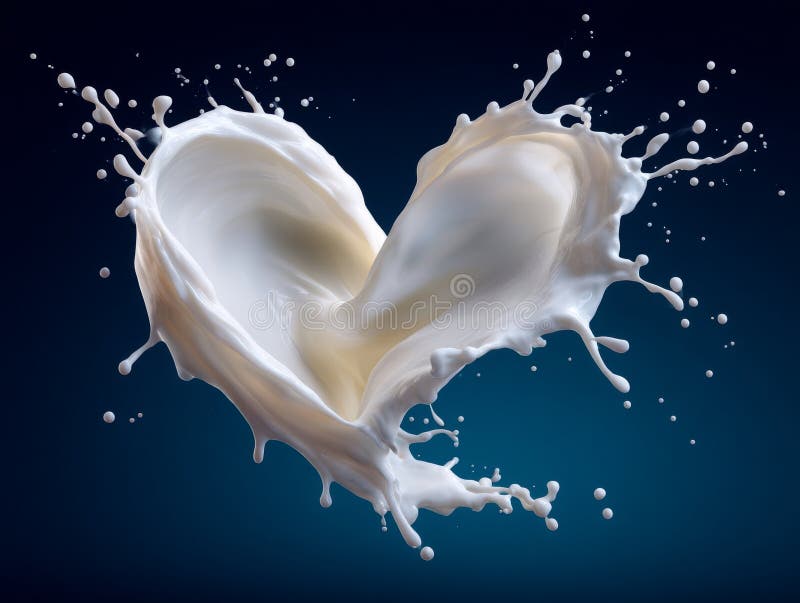 Heart-shaped Milk Splash on Dark Blue Background Capturing Dynamic ...