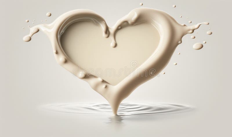 A Heart Shaped Milk Splashing Out of a Puddle of Milk Stock ...