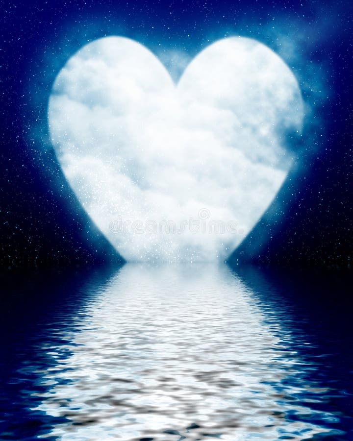 Heart Shaped Moon Reflected in Ocean Stock Illustration - Illustration ...