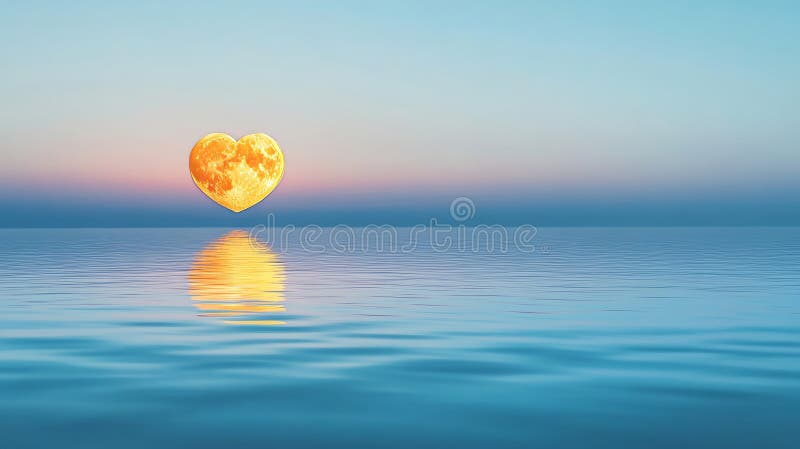A Heart-shaped Moon Shines on the Calm Ocean at Dusk. Stock Photo ...